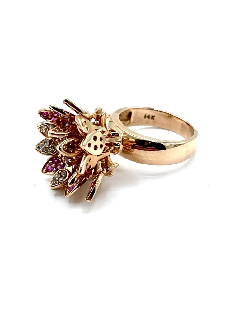 Effy Pink Sapphire and Diamond Blossoming Flower Rose Gold Cocktail Ring